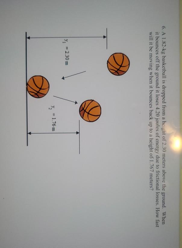 Solved 6. A 1.82 kg basketball is dropped from a height of | Chegg.com