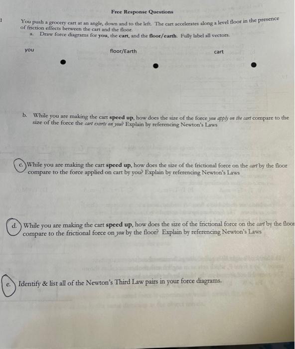 Solved 1 Free Response Questions You push a grocery cart at | Chegg.com