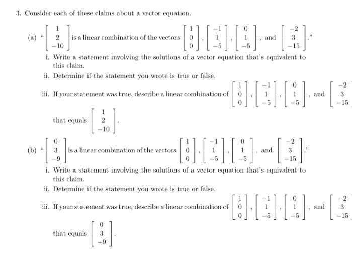 Solved 3. Consider each of these claims about a vector | Chegg.com