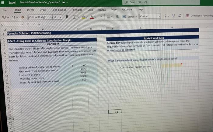 Solved BE4.2 - Using Excel to Calculate Contribution Marsin | Chegg.com