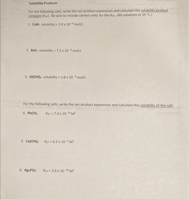 Solved For the following salts, write the ion-product | Chegg.com