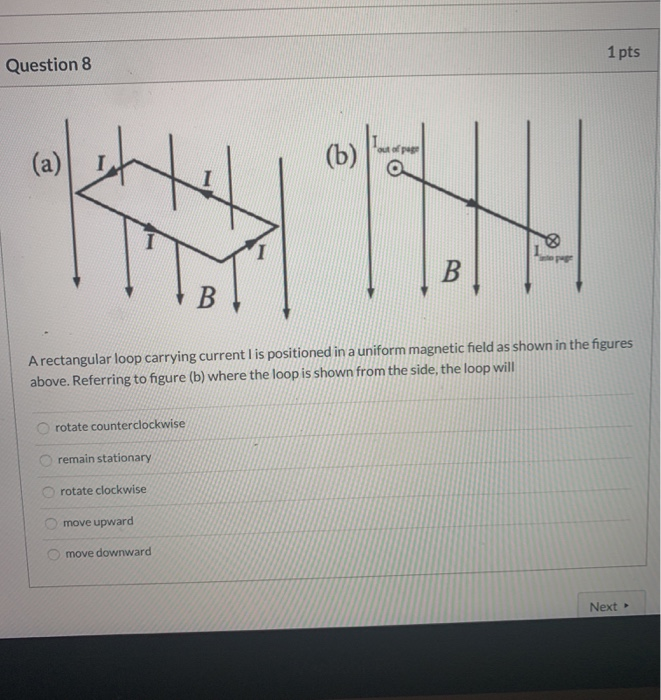 Solved Question 8 1 pts A rectangular loop carrying current | Chegg.com