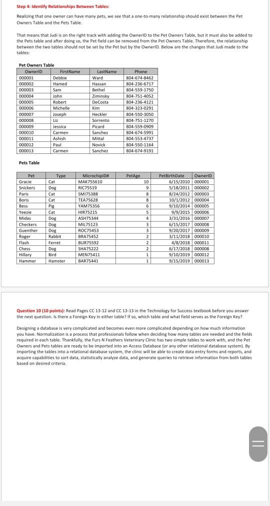 Solved Step 4: Identify Relationships Between Tables: | Chegg.com