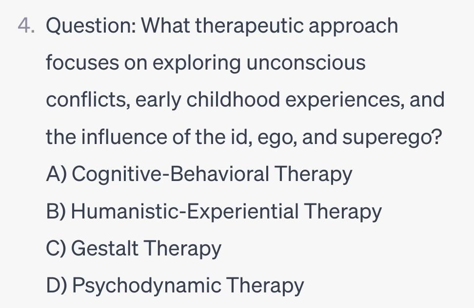 4. Question: What therapeutic approach focuses on | Chegg.com