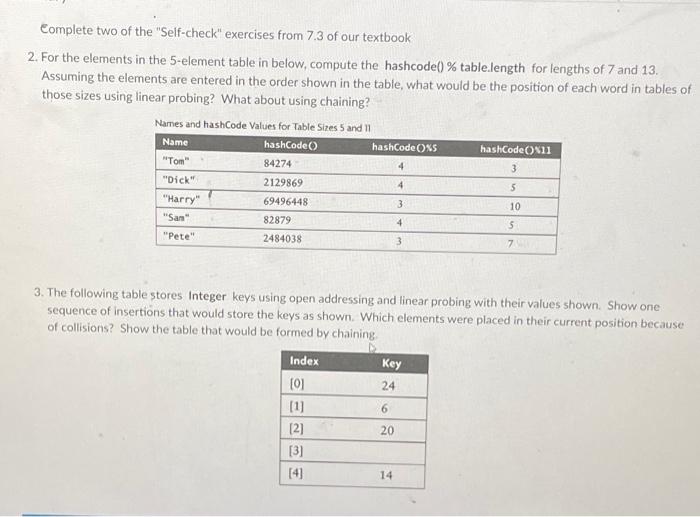 Complete two of the "Self-check" exercises from 7.3 | Chegg.com