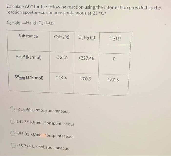 Solved Calculate Agº For The Following Reaction Using The