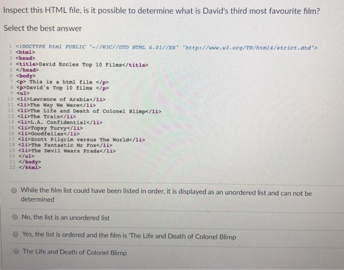 Solved Inspect this HTML file, is it possible to determine | Chegg.com