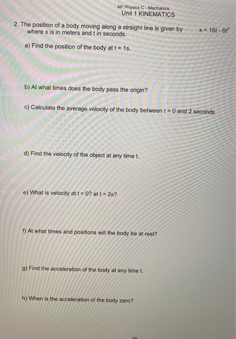 Solved AP Physics C - Mechanics Unit 1 KINEMATICS 2. The | Chegg.com