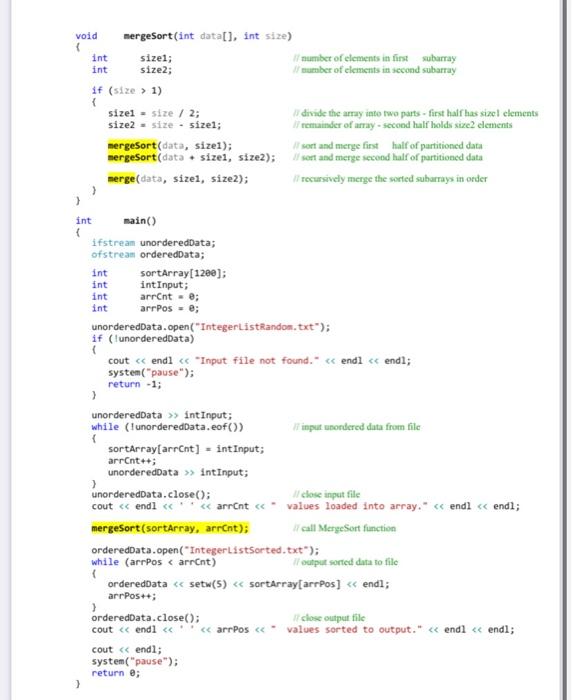 Solved MergeSort Algorithm Open the Assign 07- | Chegg.com
