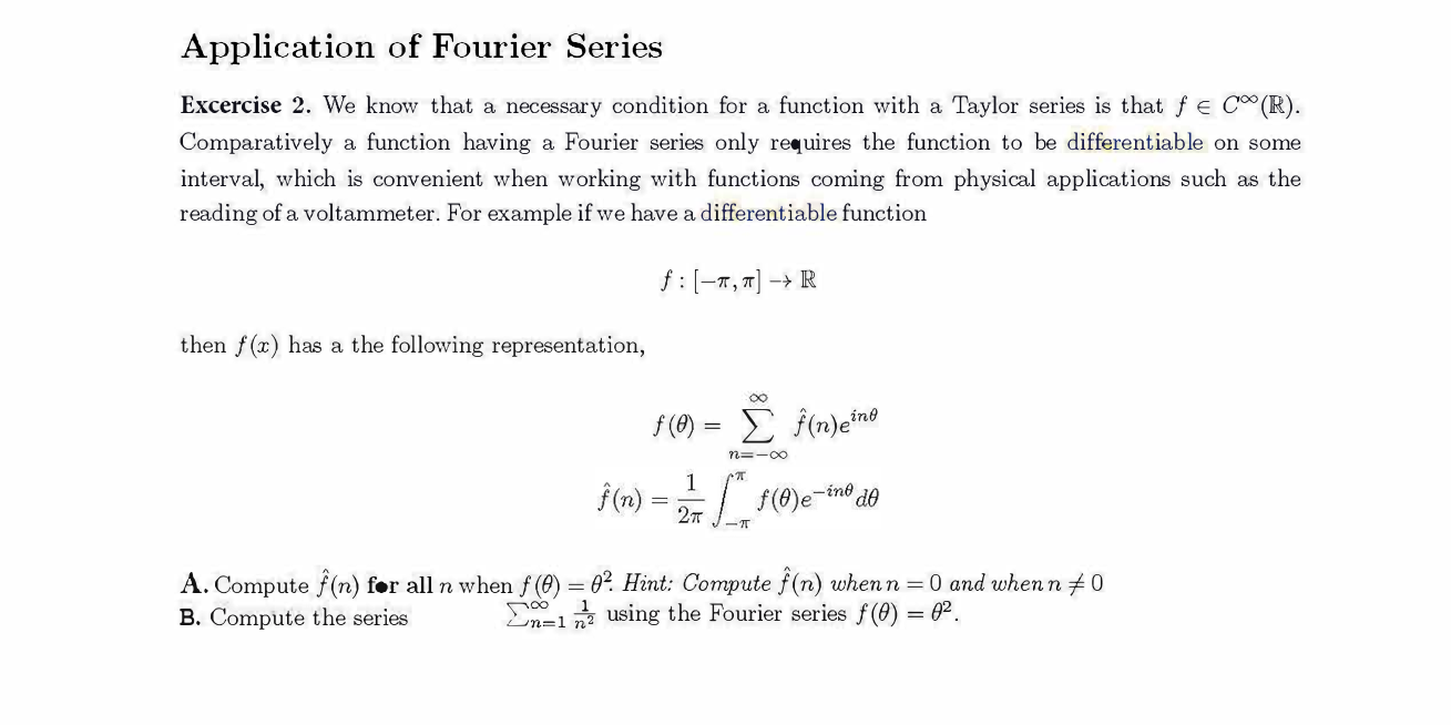 Solved by an EXPERT Application of ﻿Fourier SeriesExcercise 2. We ﻿know | Chegg.com