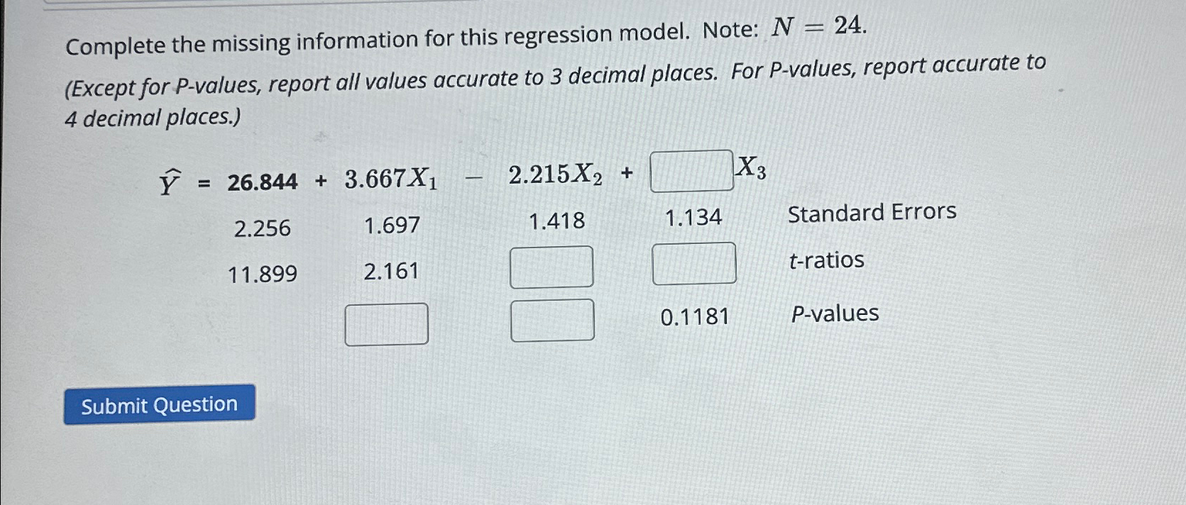 Solved Complete the missing information for this regression | Chegg.com