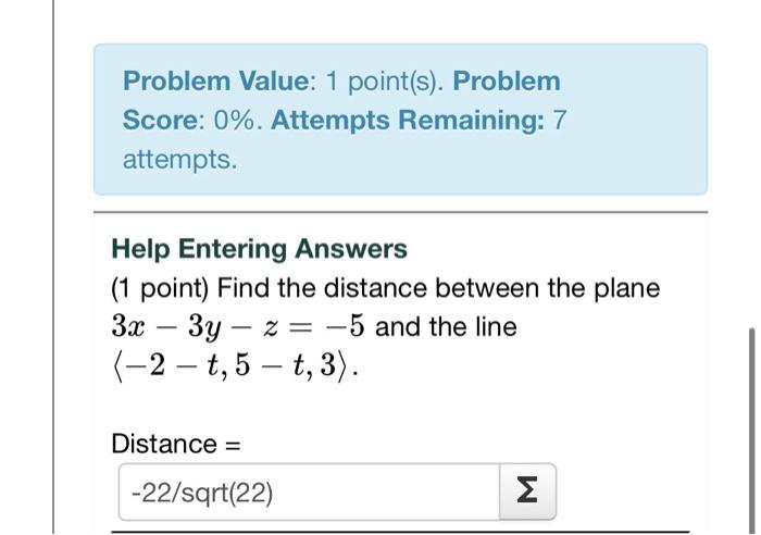 Solved Help Entering Answers (1 point) The distance between | Chegg.com