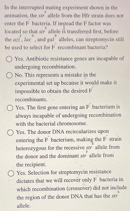 Solved In the interrupted mating experiment shown in the | Chegg.com