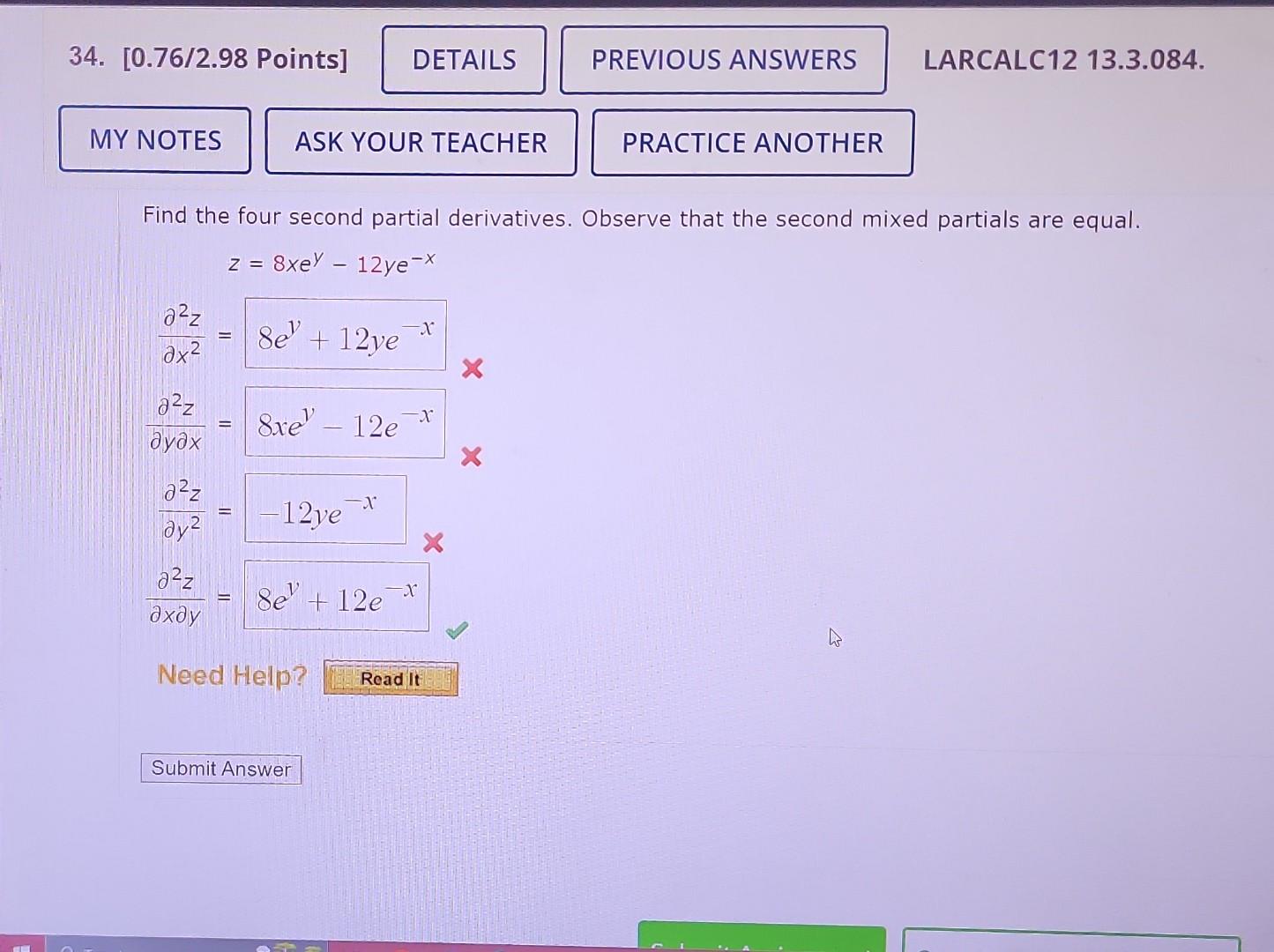 Solved Find the four second partial derivatives. Observe | Chegg.com