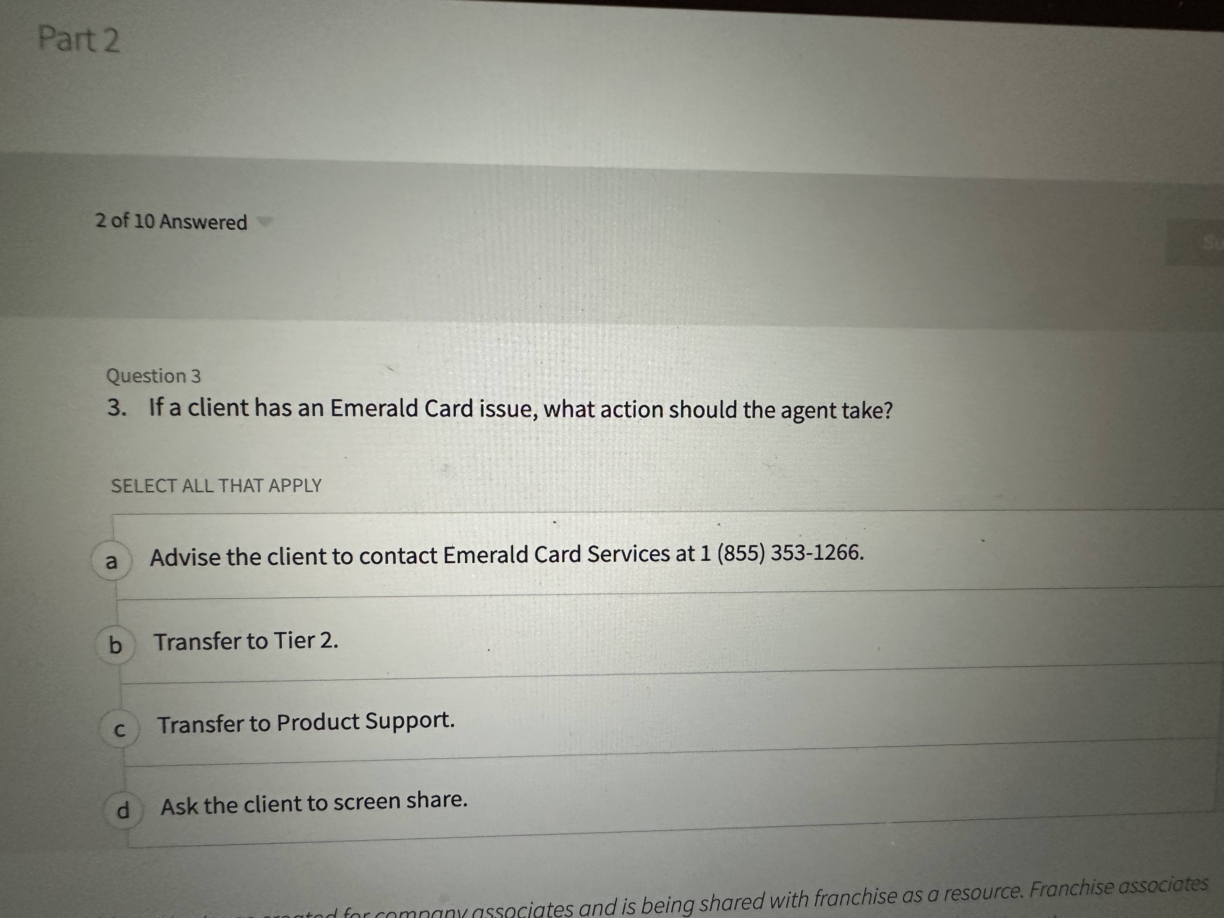 Solved Question 33. ﻿If a client has an Emerald Card issue, | Chegg.com