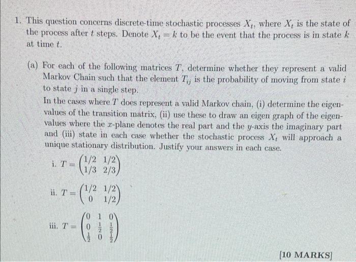Solved 1. This question concerns discrete-time stochastic | Chegg.com