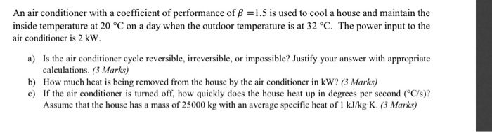 Solved An air conditioner with a coefficient of performance | Chegg.com