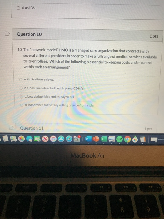 Solved d. an IPA. Question 10 1 pts 10. The network-model" | Chegg.com