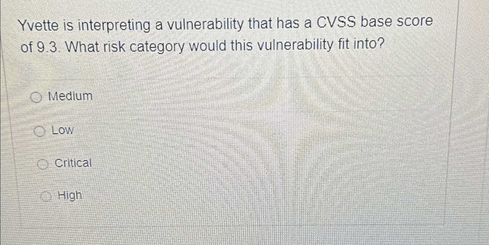 Solved Yvette is interpreting a vulnerability that has a | Chegg.com Solved Yvette is interpreting a vulnerability that has a | Chegg.com
