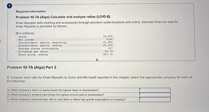 Solved Required information Problem 10-7A (Algo) Calculate | Chegg.com