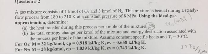 Solved Question #2 A gas mixture consists of 1 kmol of O2 | Chegg.com