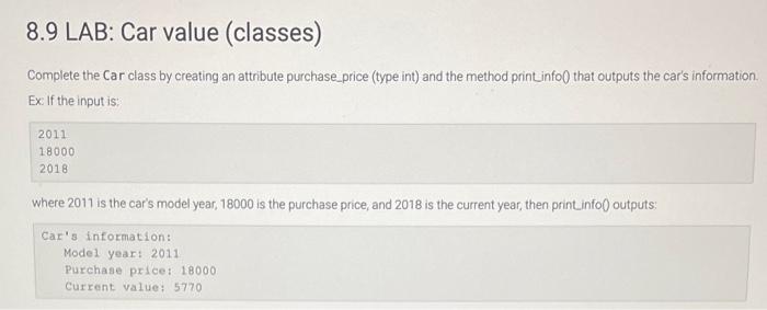 Solved 8 9 Lab Car Value Classes Complete The Car Class