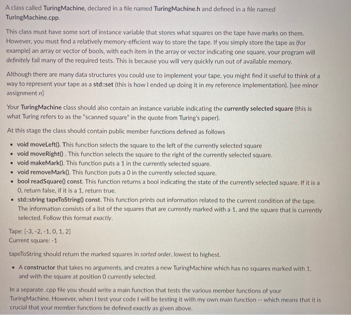A class called Turing Machine, declared in a file | Chegg.com