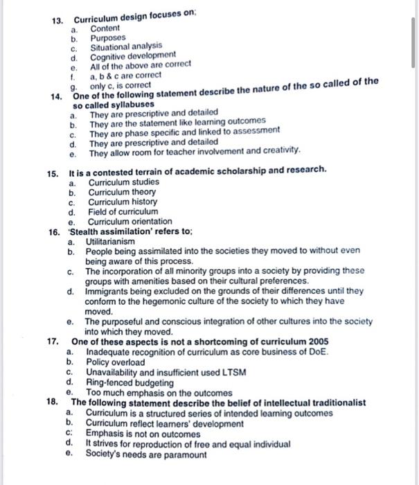 1. Curriculum on paper is known as; a. Curriculum in | Chegg.com