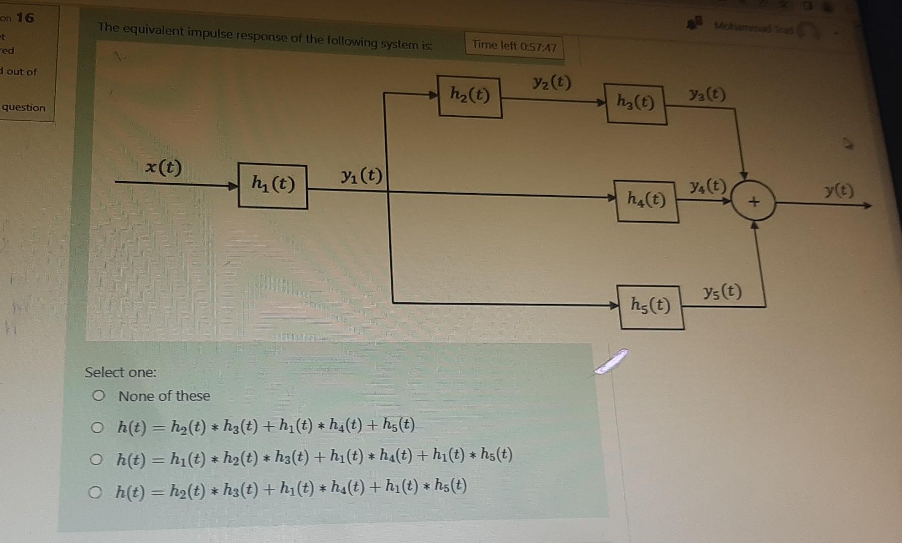 Solved The equivalent impulse response of the following | Chegg.com