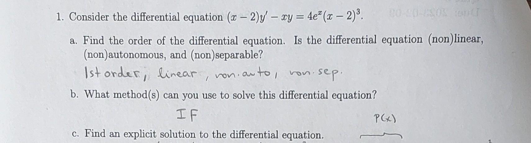 Solved 1. Consider the differential equation | Chegg.com