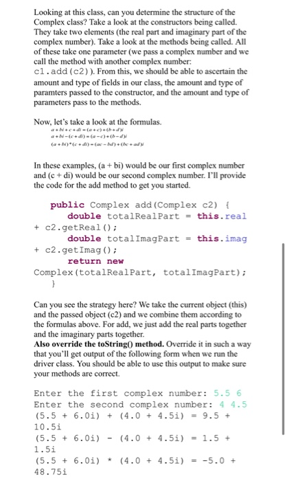 Solved We are going to expand on the Complex class exercise | Chegg.com