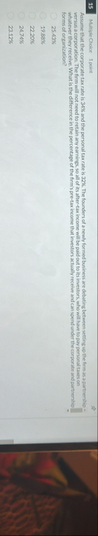 Solved 15Multiple Choice1 ﻿point.Assume that the corporate | Chegg.com