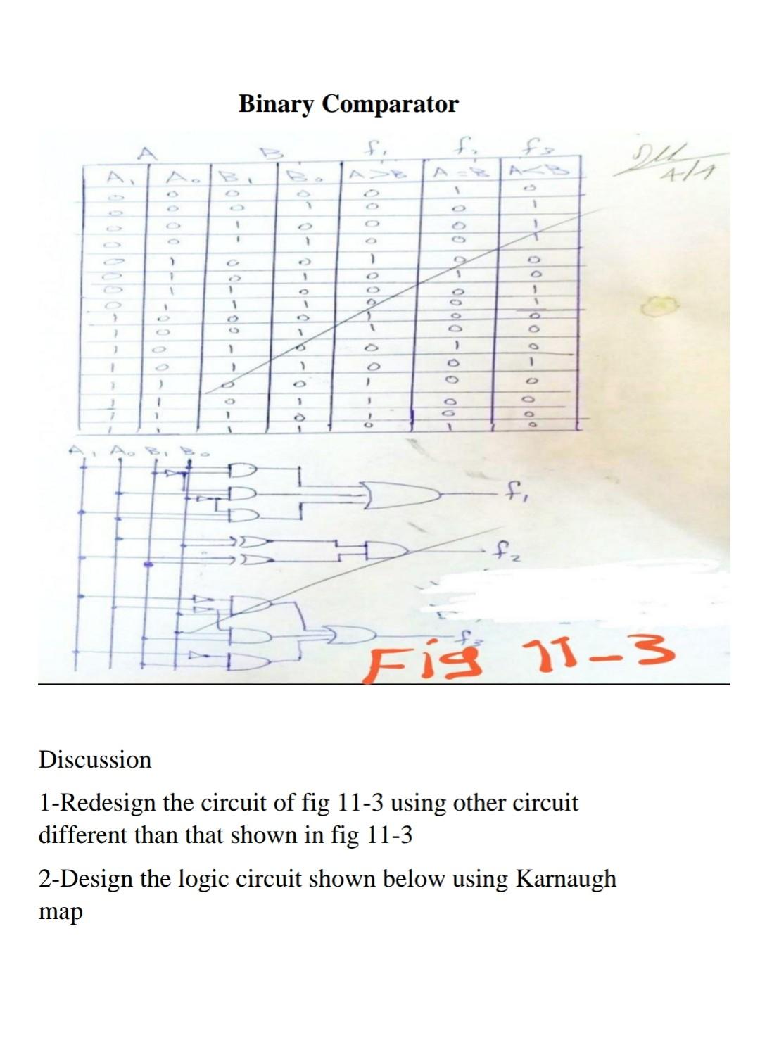 Solved Binary Comparator f fs DAN 1 구 1 1 ) > 1 1 1 음 1 0 . | Chegg.com