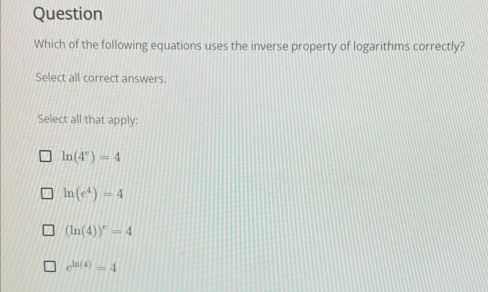 Solved Questionwhich Of The Following Equations Uses The