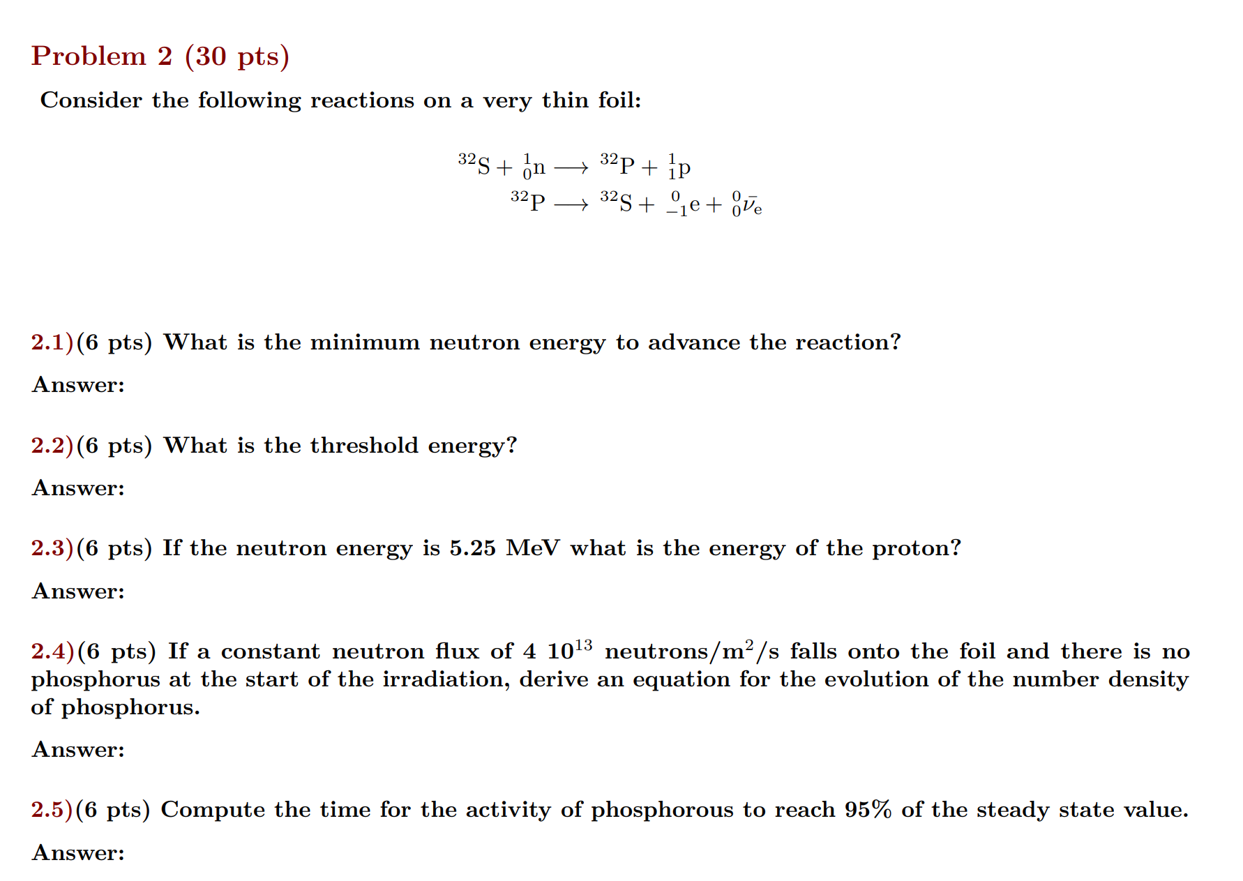 High Quality SOLUTION Problem 2 (30 pts)Consider the following reactions on | Chegg.com