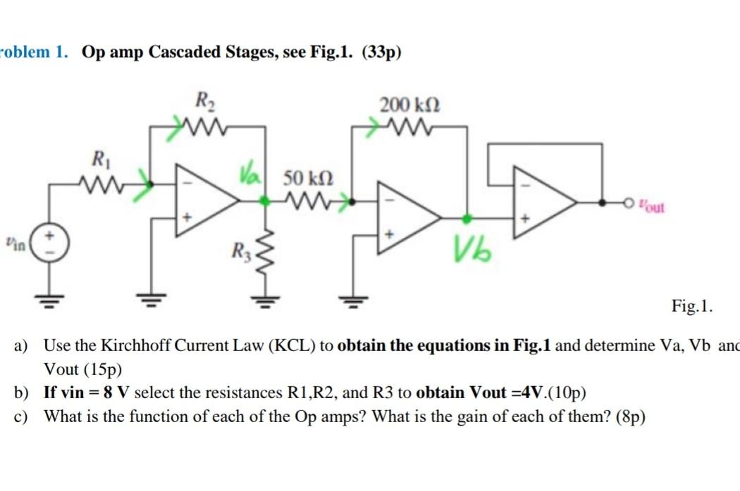 Solved oblem 1. Op amp Cascaded Stages, see Fig.1. (33p) R2 | Chegg.com