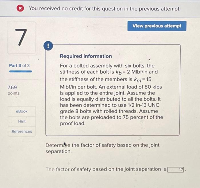 Solved You received no credit for this question in the | Chegg.com