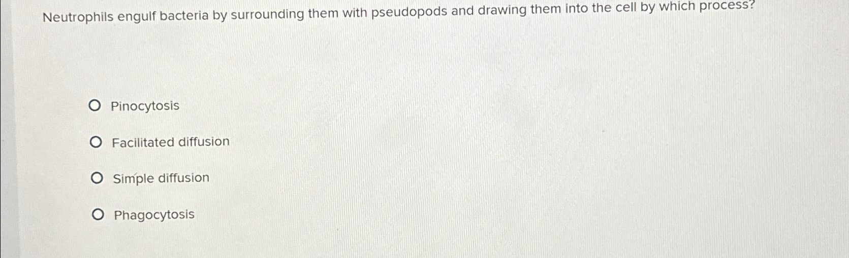 Solved Neutrophils engulf bacteria by surrounding them with | Chegg.com