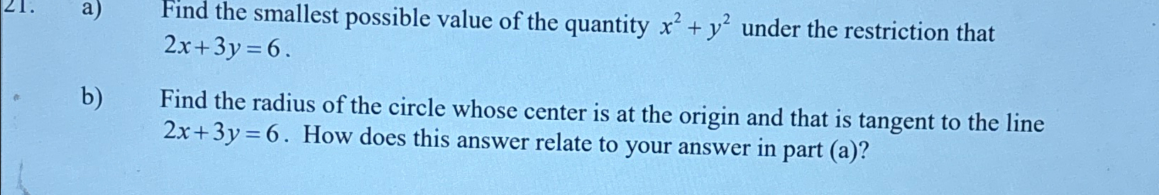 Solved a) ﻿Find the smallest possible value of the quantity | Chegg.com