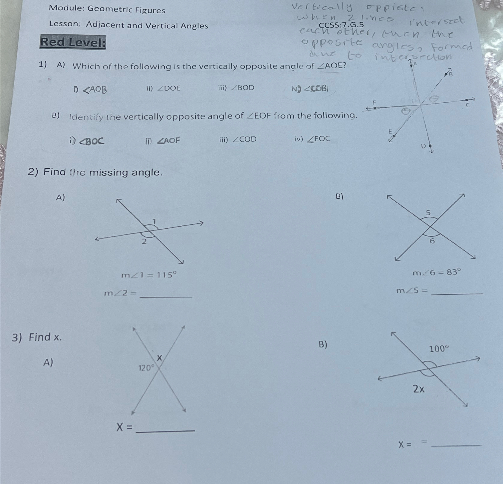 Solved Module: Geometric FiguresLesson: Adjacent and | Chegg.com