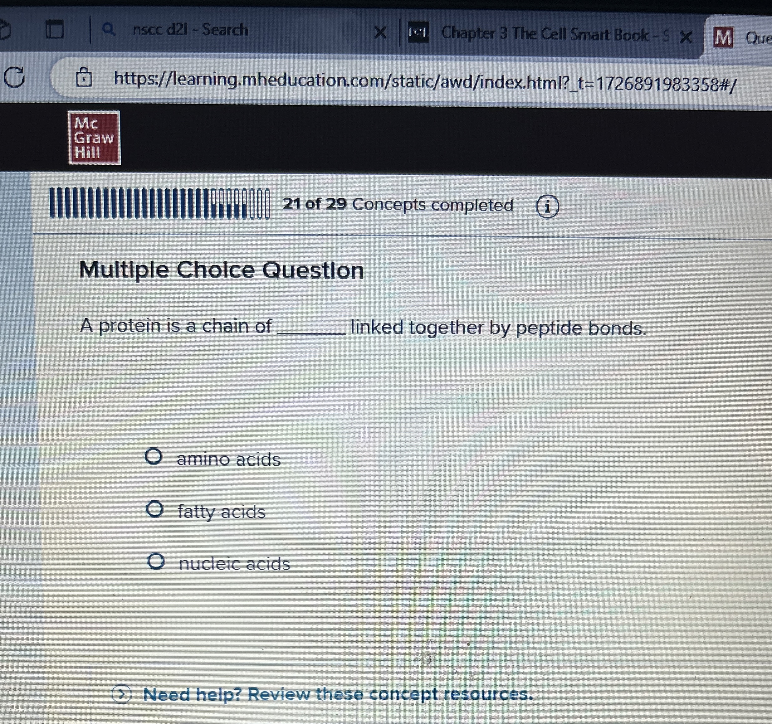Solved Multiple Cholce QuestlonA protein is a chain oflinked | Chegg.com