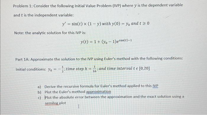 Solved Problem 1: Consider the following Initial Value | Chegg.com