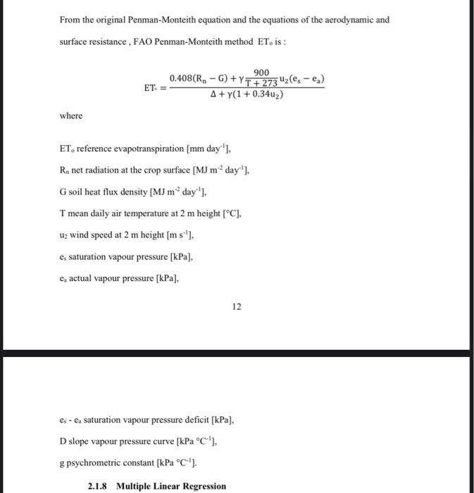 Solved From the original Penman-Monteith equation and the | Chegg.com