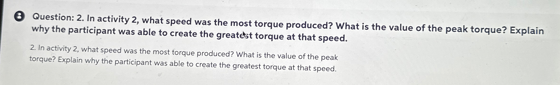 Solved 8 ﻿Question: 2. ﻿In activity 2, ﻿what speed was the | Chegg.com
