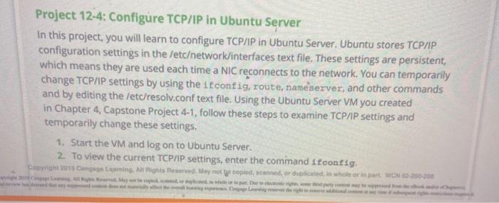 Solved Project 12-4: Configure TCP/IP in Ubuntu Server In | Chegg.com