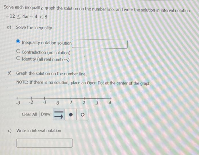 Solved Solve each inequality, graph the solution on the | Chegg.com