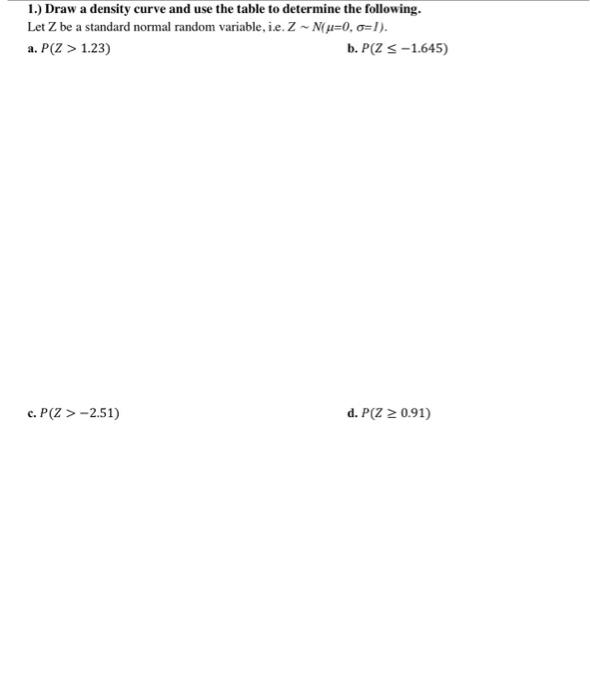 Solved 1.) Draw a density curve and use the table to | Chegg.com