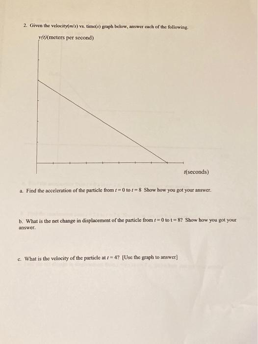 Solved 2. Given the velocity(m/s) vs. time(s) graph below, | Chegg.com