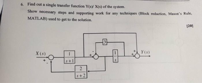 Solved 6. Find out a single transfer function Y(s)/X(s) of | Chegg.com