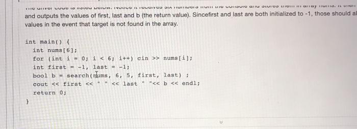 Solved Define a function bool search(int nums). int length, | Chegg.com